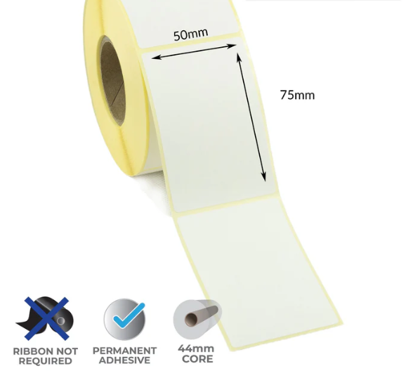 DT 50mm x 75mm (2'' Inch x 3'' Inch) Adhesive Direct Thermal Label ...