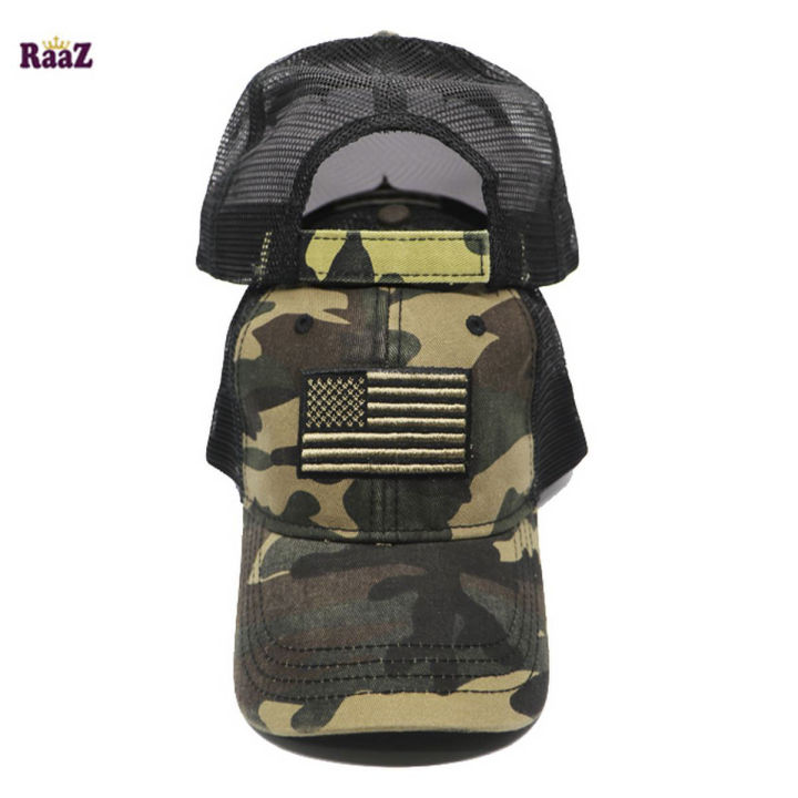 Army Print US Flag Embroidery Half Net Curved Cap | Daraz.com.bd