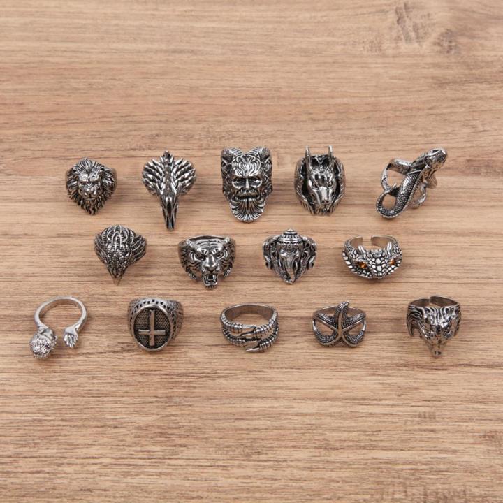 Vintage Punk Skull Ring -Men Stainless Steel Steampunk Retro Cross ...