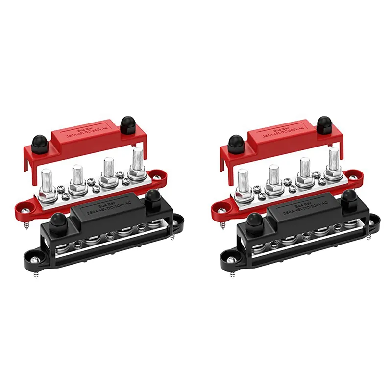 Battery Distribution Block 250A Marine Bus Bar Set - Red & Black Power ...