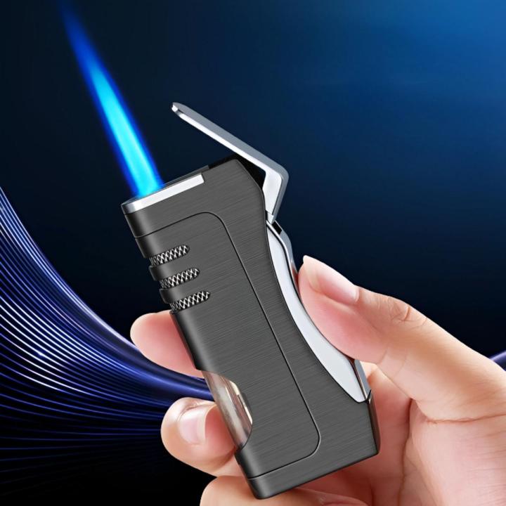 New Blue Flame Windproof Turbo Lighter Visible Gas Lighter Butane Metal ...