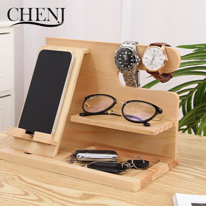 Bedside Organiser Wood Phone Docking Station Key Holder Wallet Stand ...