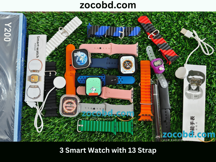 Y200 3 Smart Watch Combo Package with 13 Strap+ Tally Counter + Pen ...