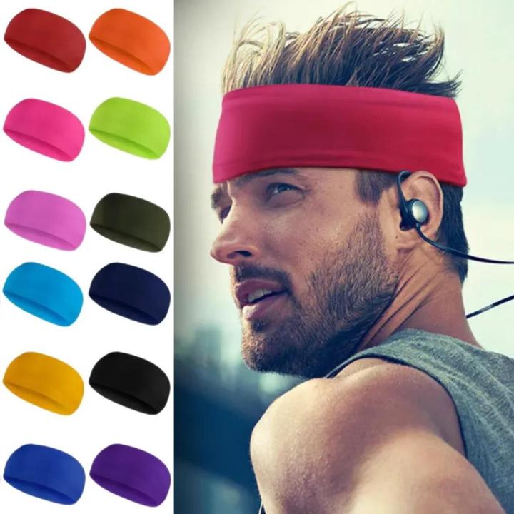 Men Headband High Elastic Gym Running Tennis Headwrap Sports Sweatband ...