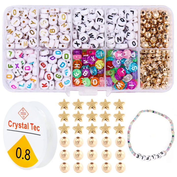 【Worth-Buy】 1 Box Round Alphabet Letter Beads Set With Stretch Cords ...