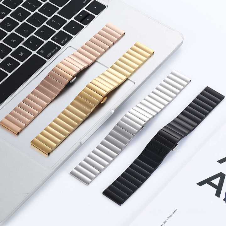 22mm Stainless Steel Bamboo Link Watch Band Adjustable Metal Bracelet ...