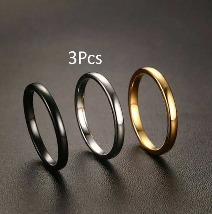 Unisex Stainless Steel Finger Rings Set (3 Pcs) for Men and Women | Daraz.com.bd