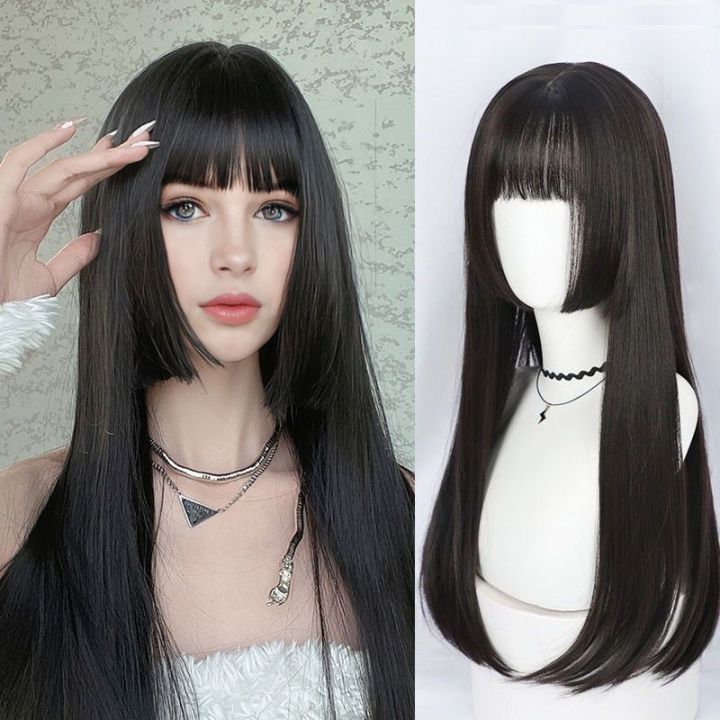 TiktokHot Selling Princess Cut Bangs Full-Head Wig Long Straight Hair ...