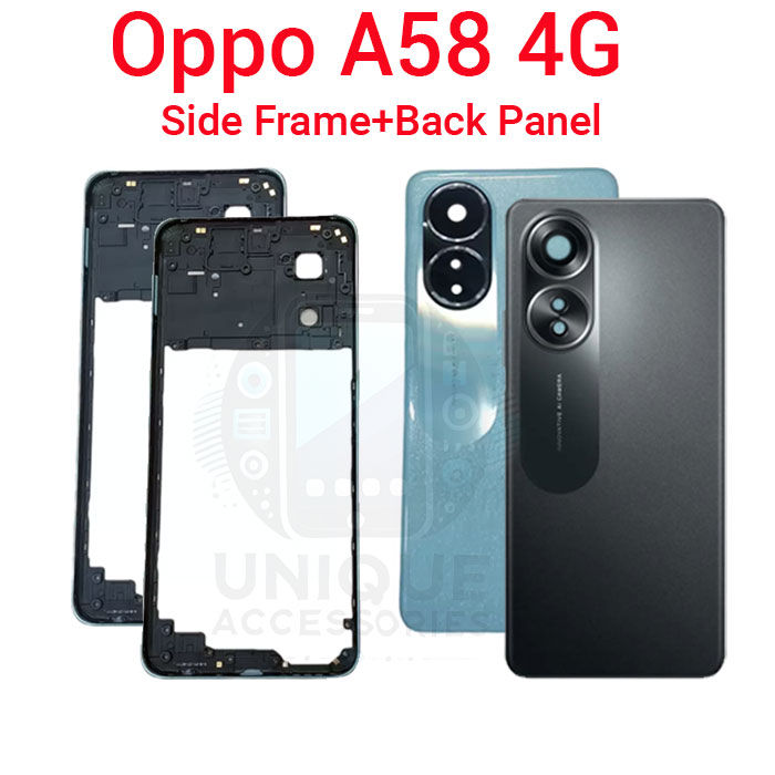 For Oppo A58 4G Side Frame + Back Panel Housing + Camera Glass Back ...