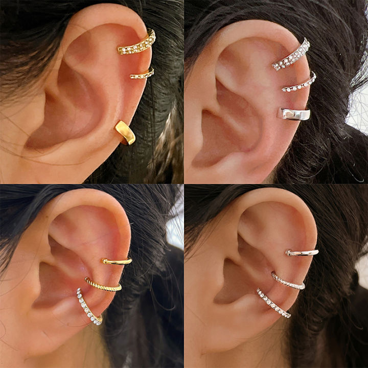 3PCS Fashion Delicate Zircon Cute Ear Clips Crystal Ear Cuff No ...