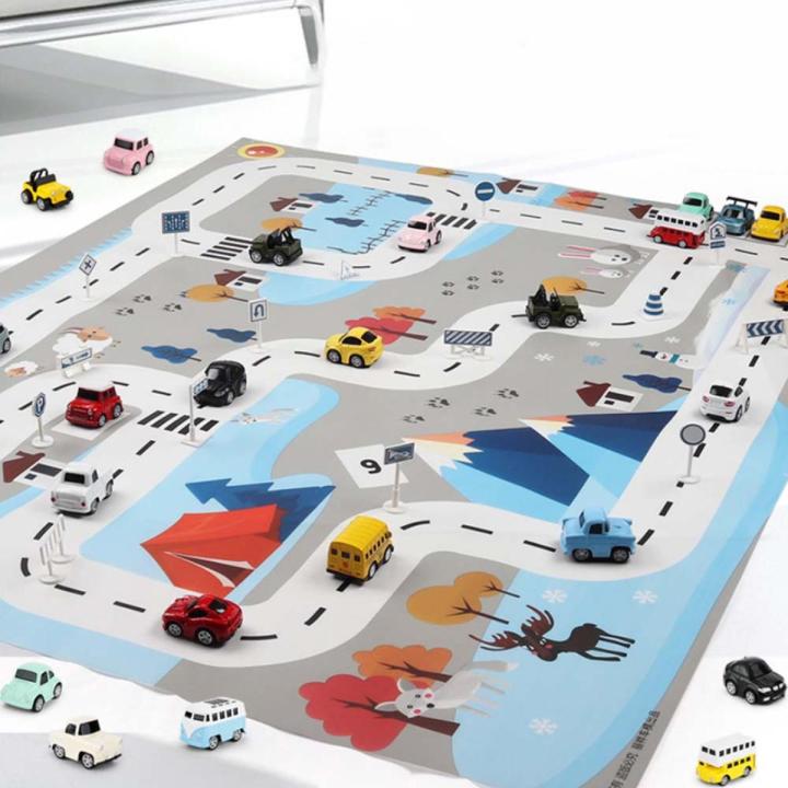 【happy one】Toy Car Map Play Area Rug Mat Road Buildings Parking Map ...