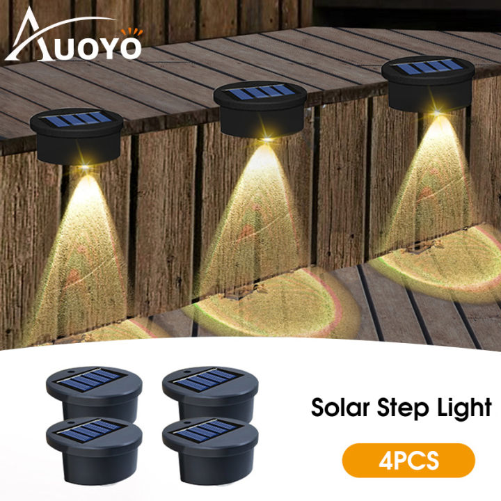 Auoyo 4PCS Solar Step Lamp Garden LED Light Outdoor Deck Lights Wall ...