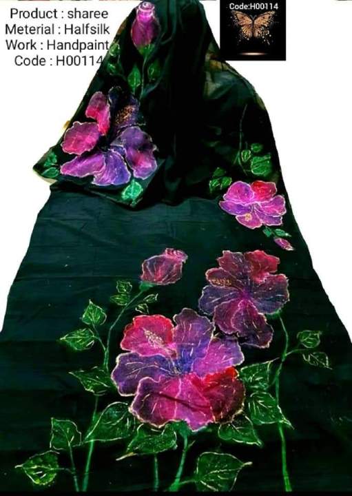 Exclusive Designer Hand Print Resom silk Saree / Resom suti Saree Super ...