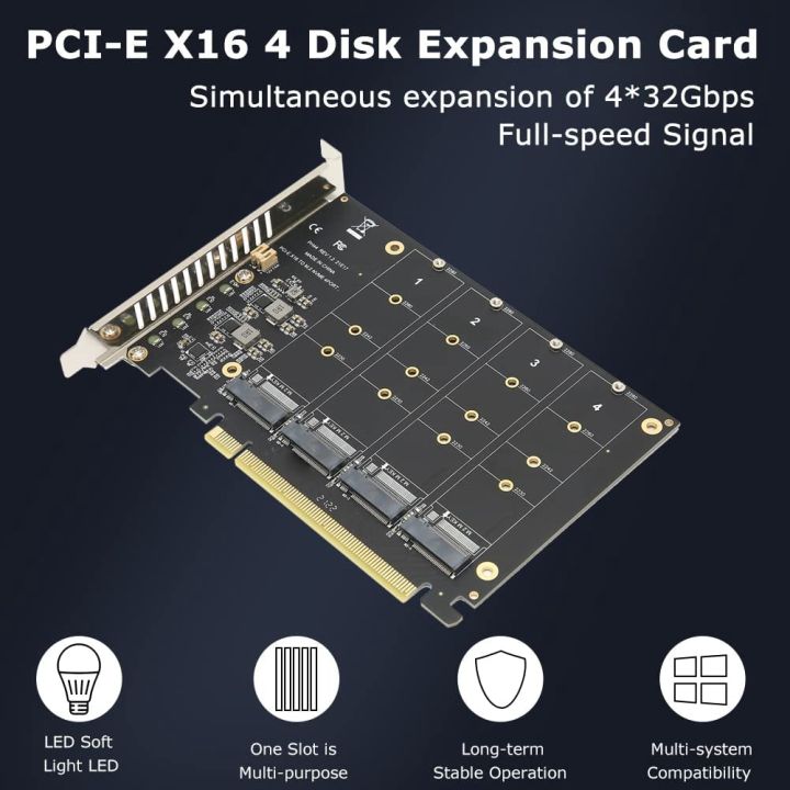 4 Port NVMe to PCIE Adapter Card M.2 NVME to PCIe X16 Adapter 4X32Gbps ...