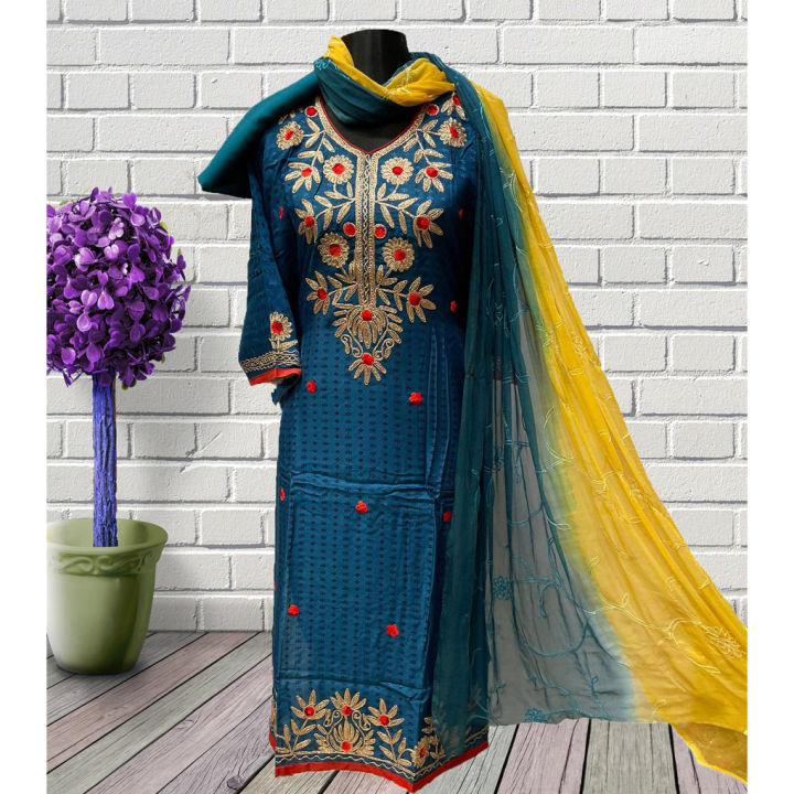 Women'S Rayon Cot Embroidery & Ari Work Long Dress ( Free Size)- 3 ...