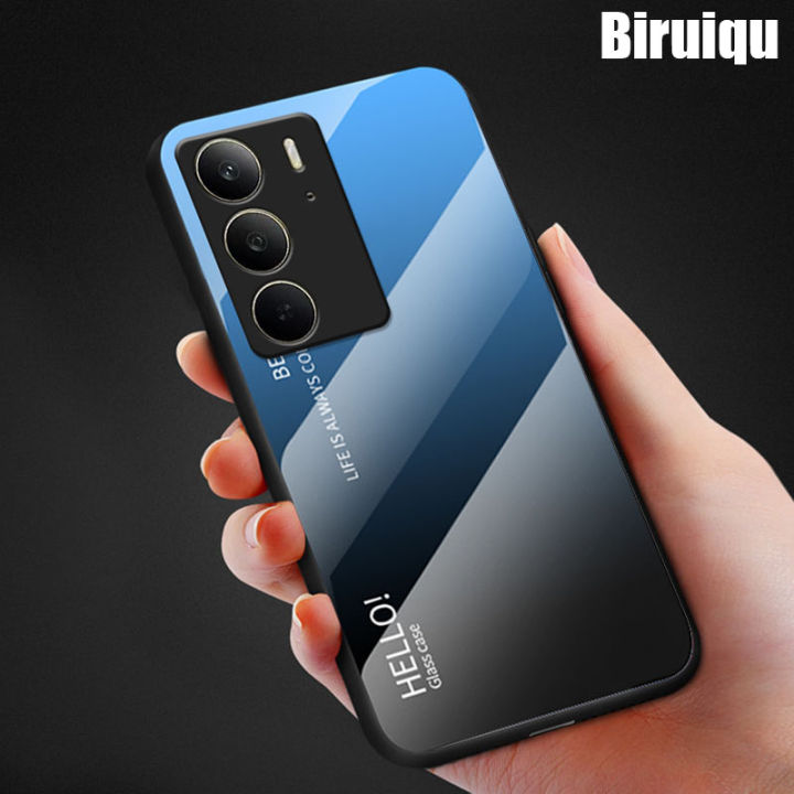 Biruiqu For Realme C75 Shockproof Gradient Tempered Glass Back Soft ...