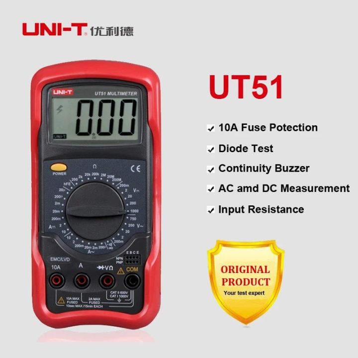 Uni-T UT51 Digital Multimeter Standard DC/AC Voltage Current Resistance ...