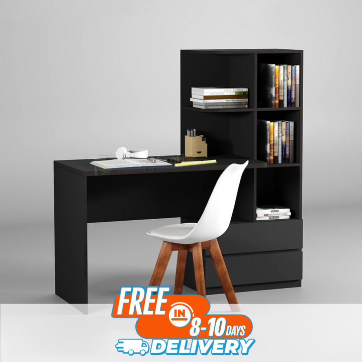 Modern Reading Table with Locker Drawer /Study Desk with Bookshelf ...