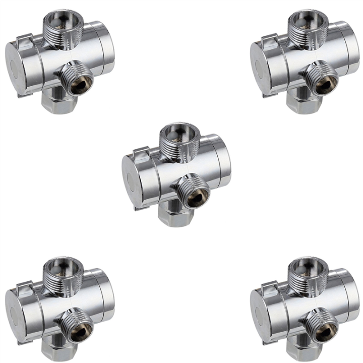5X ABS Chrome 3 Way Diverter Hose Fitting T Shape Adapter Connector for ...