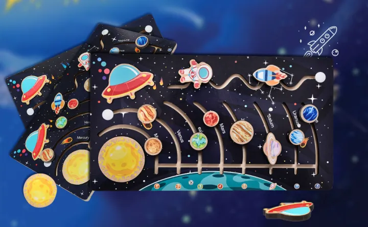 Wooden Solar System Maze Board Educational Toy Montessori Slide Puzzle ...