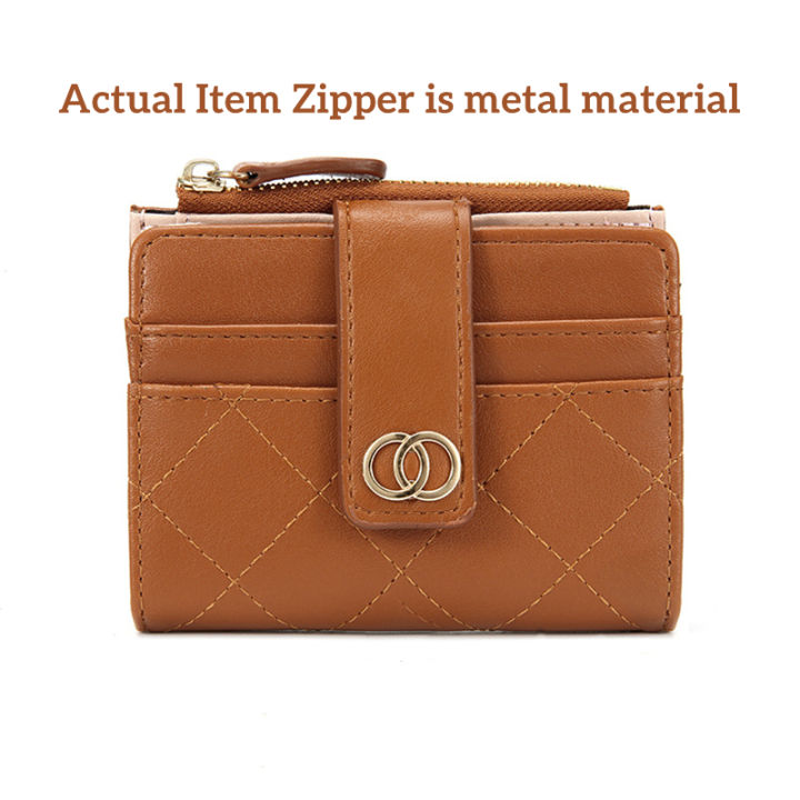 Plain Leather Multi Compartment Compact Card Holder Zippered Coin Purse ...