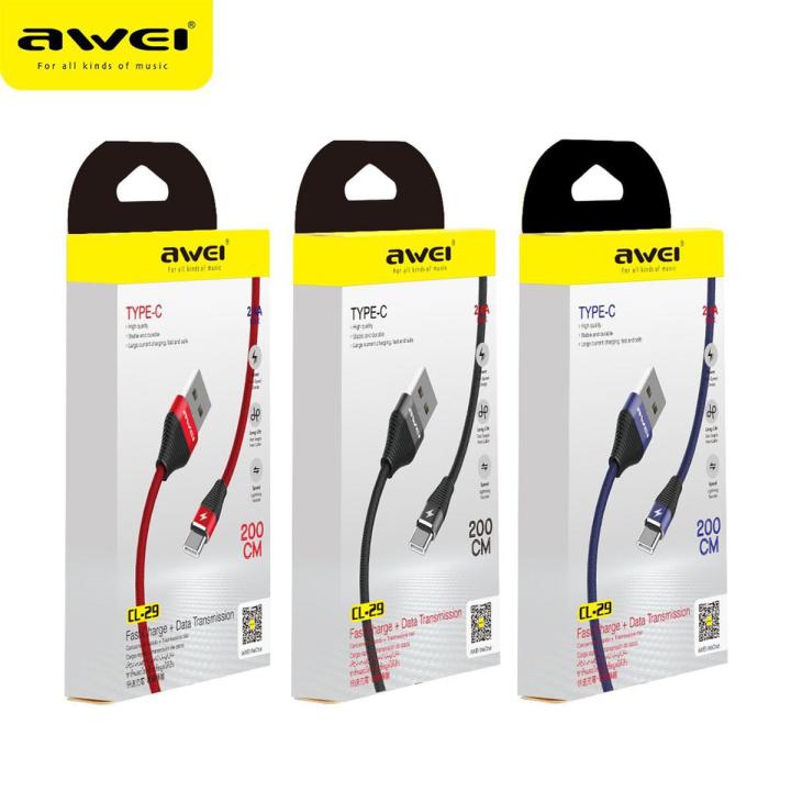 AWEI CL-29 Type-C Cable 200CM Nylon Braided USB Data Charging Cable 2M ...