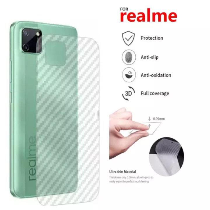 Realme C12 Transparent 3D Carbon Fiber Back Skin Rear Screen Guard ...