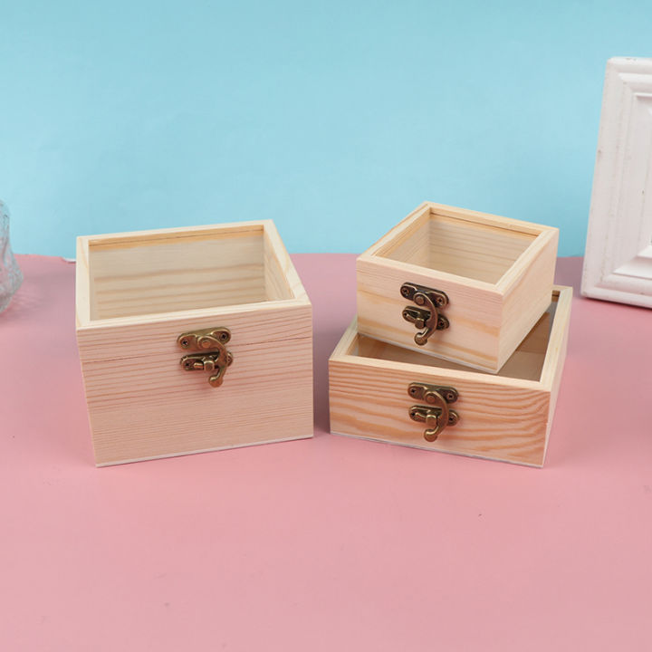 Wooden Storage Box Plain Wood With Lid Multifunction Square Hinged ...