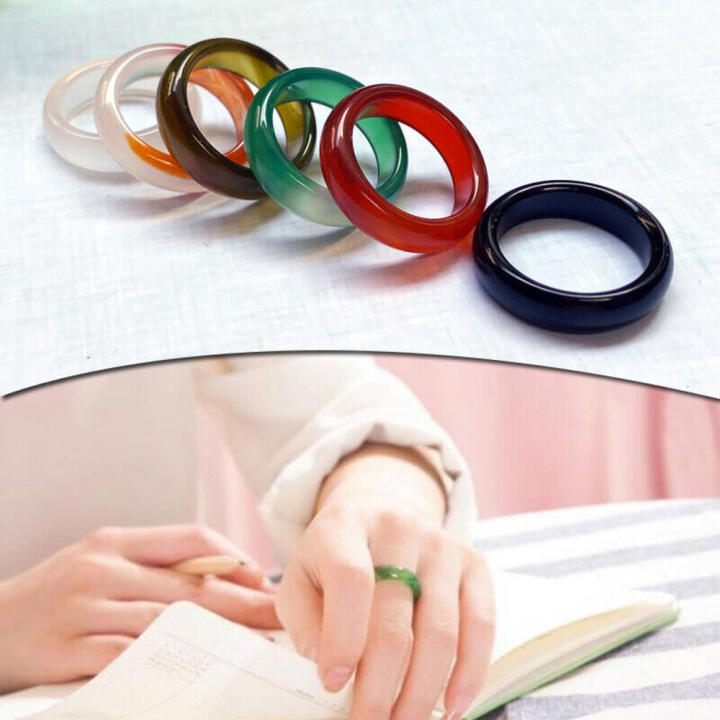 Unisex Women Natural Agate Stone Ring Finger Rings Round Jade Ring ...