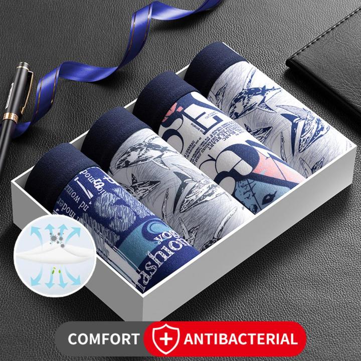 MiiOW [4Pcs] Ins Style Man Underwear Boxers Men's Panties Breathable Polyester Innerwear Men ...