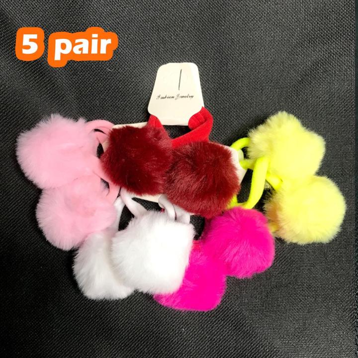 5 Pair/Set Baby Elastic Pom Pom Hair Bands For Girls Flower Kids Rubber ...
