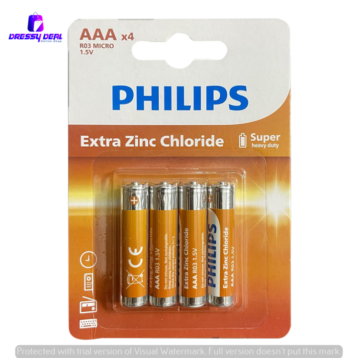 Philips AAA Extra Zinc Chloride super heavy duty Batteries - 1.5v 4 pcs ...