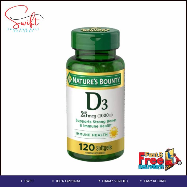 Nature's Bounty Vitamin D3 1000 IU 25 mcg - 120 Rapid Release Softgels | Daraz.com.bd