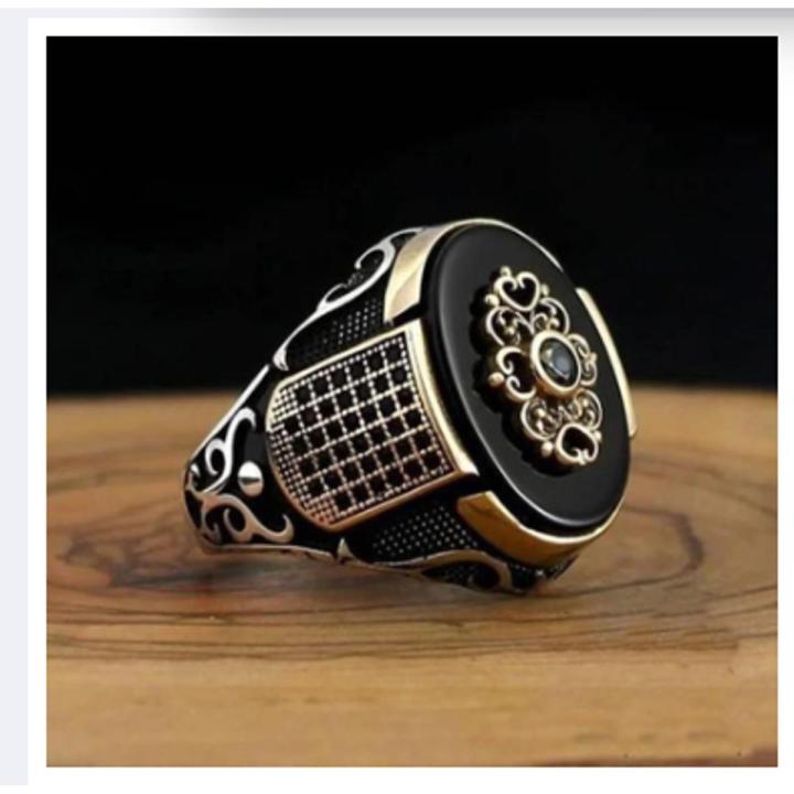 Handmade Turkish Ring For Men Vintage Black Zircon Rings Islamic rings ...