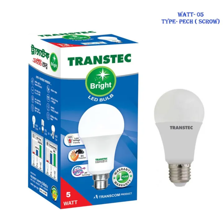 Transtec Bright LED Bulb 5 Watt ( Pech Type ) | Daraz.com.bd