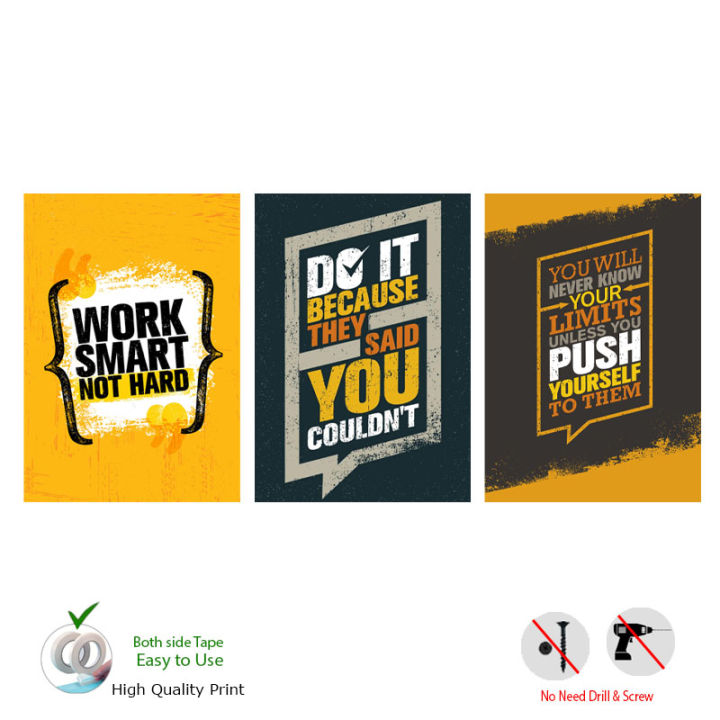 3 Piece Wallmate Photo English Motivational Quotes 6x8 Inch Work Smart ...
