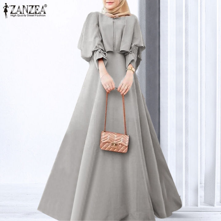 ZANZEA Muslimah Women Muslim Long Sleeve Cape Night Prom Gown Plain ...