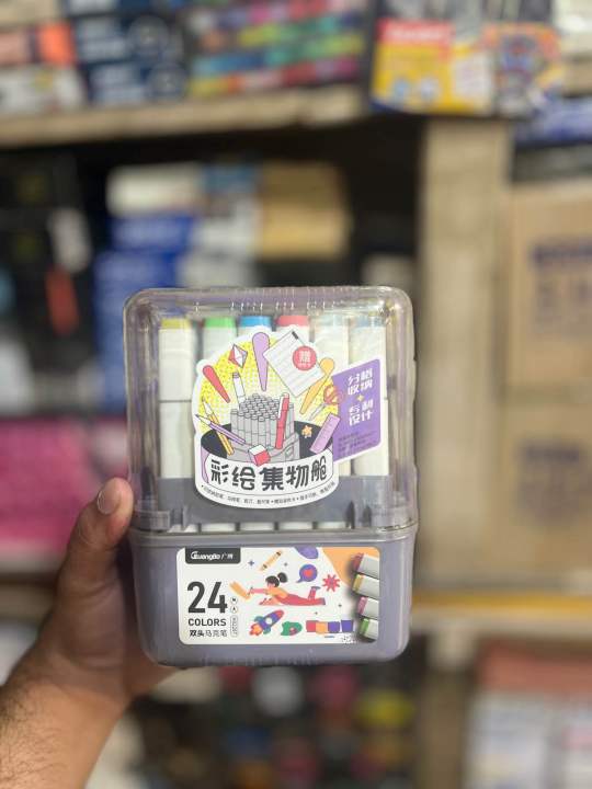 Guangbo Markers Sets 24 Colors Sketching Markers Double Head Alco ...