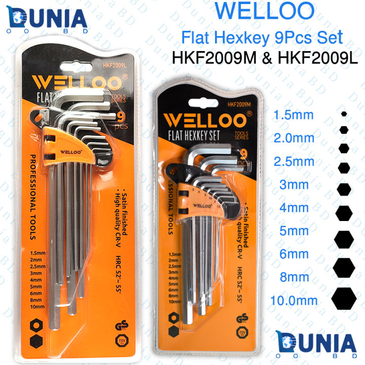 WELLOO Flat Hex key 9Pcs Set Cr-V HKF2009M | Daraz.com.bd