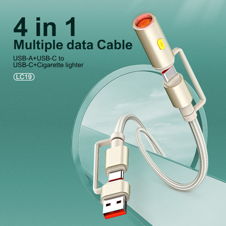 LDNIO LC18 New Design 4 in 1 Cigarette Lighter Multiple Data Cable Type ...