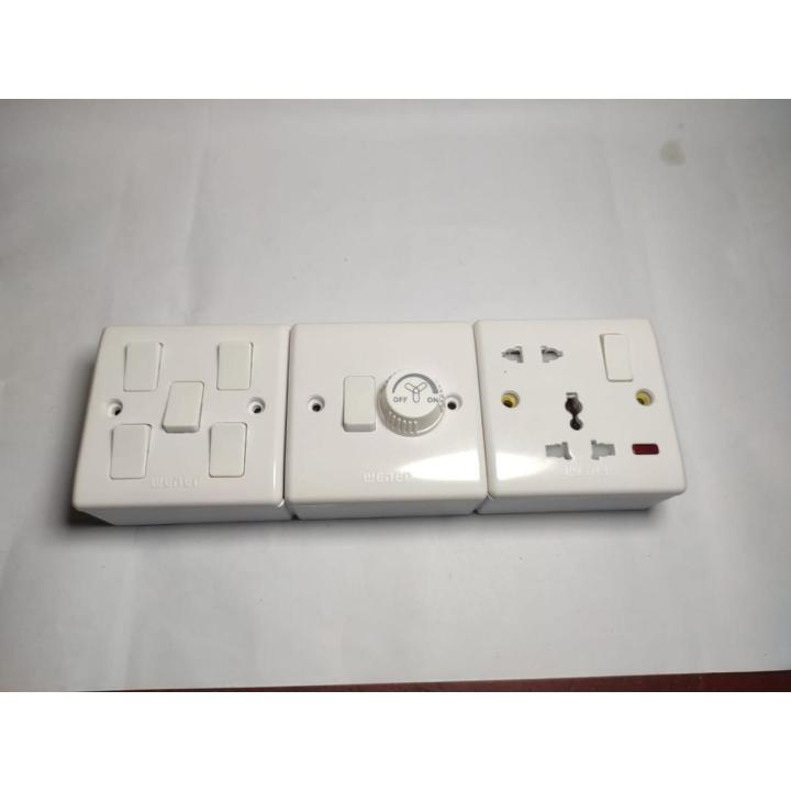 Wener Gang Switch Standard Value Pack: 4 Gang+ Fan Dimmer+13A 5 pin Multi Socket | Daraz.com.bd