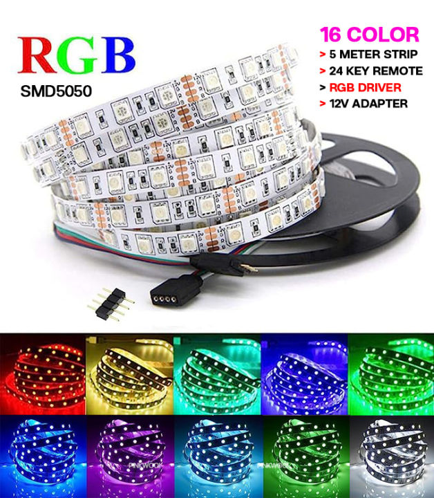 RGB 16 COLOR SMD5050 DC 12V Strip Light (5-15 Meters) Led Strip Lighting For Ceiling Decoration ...