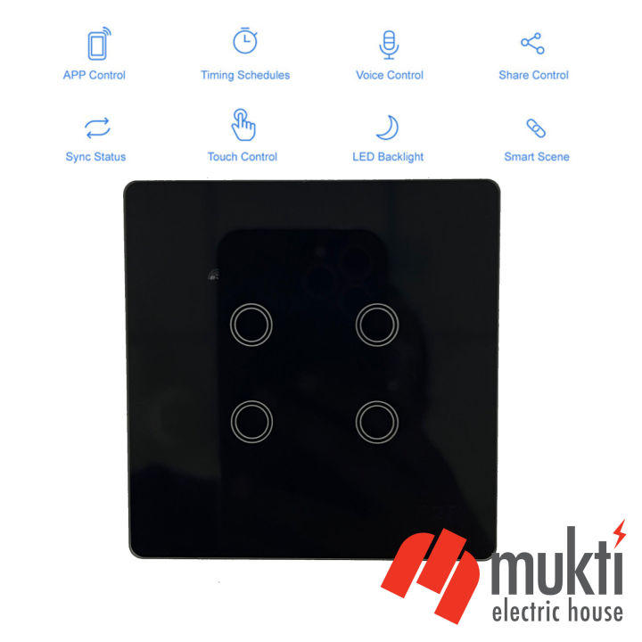 R2R VIP Black Four Gang Wifi Switch Intelligent Touch Remote Glass ...