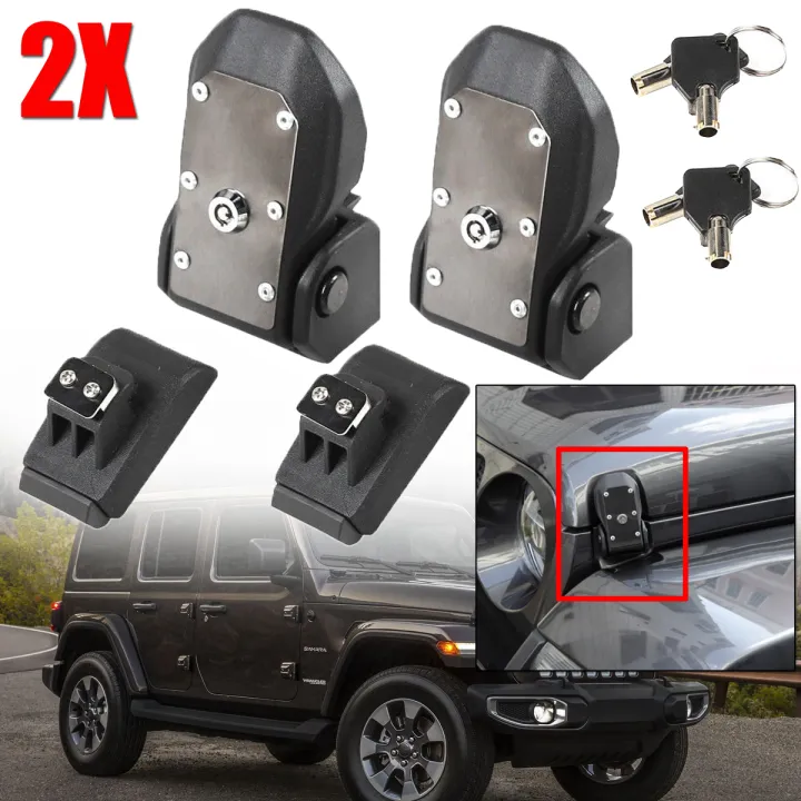 Auto Hood Lock Latches Buckle Pins Catch With Key Kit Fit 2018 Jeep JL ...