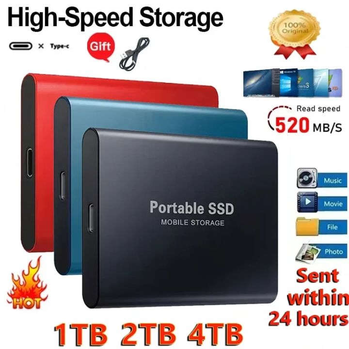 External Hard Drive 1TB Portable SSD 2TB External Solid State Drive USB 3.1/Type-C Hard Disk ...