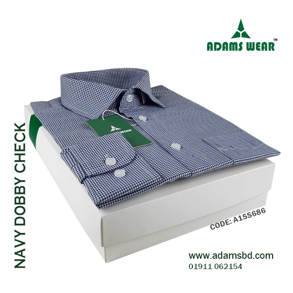 Premium 100% Cotton Navy Check Formal Shirt By Adams Wear | Daraz.com.bd