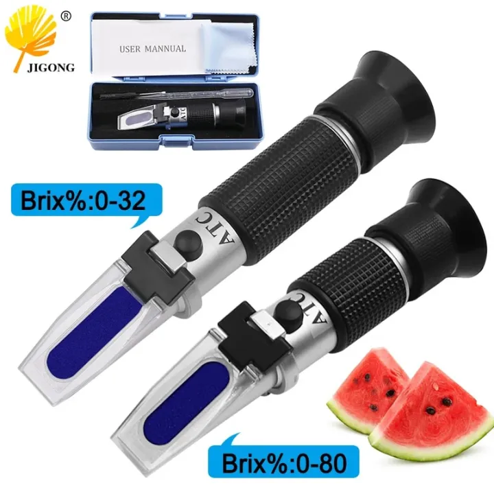 Refractometer Sugar Tester Brix 0-32% 0-80% Handheld ATC Fruits Grapes ...