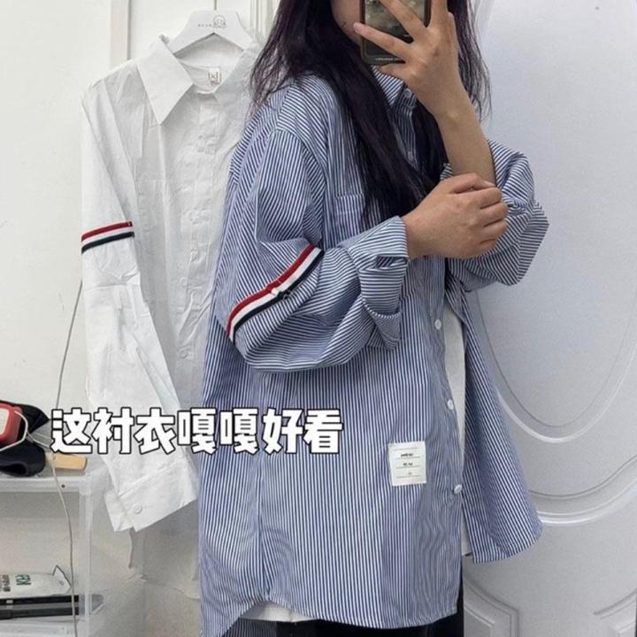 New Preppy Style Shirt Design Double Sleeve Ribbon Shirt Loose and Idle ...