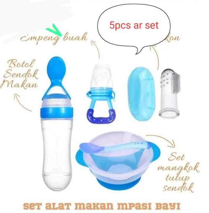 (5pc ar set)Baby Silicone Spoon + plastic Feeder Pacifier, Finger Brush ...