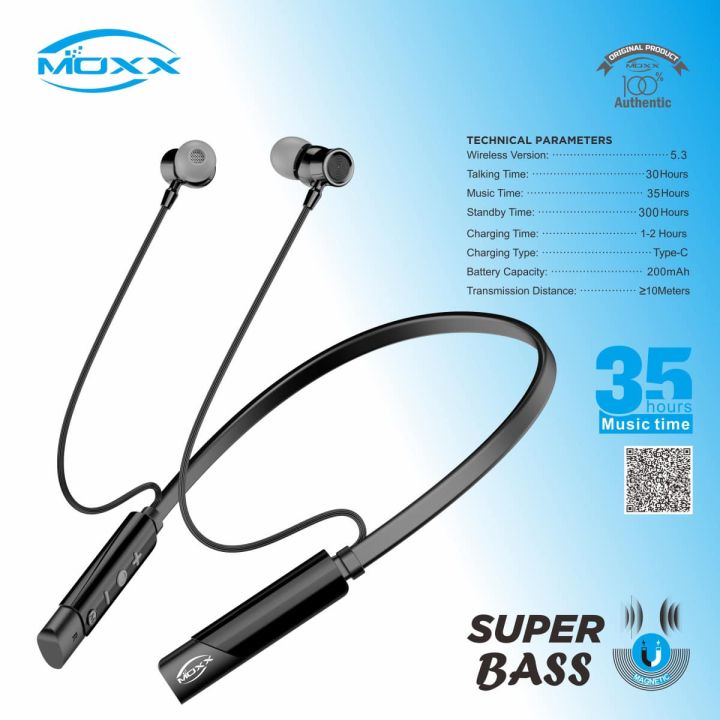 MOXX MN200 Super Base Neckband Bluetooth Headsets BT5.3 Sports IPX5 ...